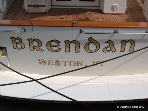 Gold Leaf Boat Name, Engine Turn Letters for Brendan - Designs & Signs