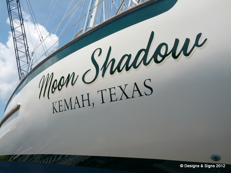 Vinyl Boat Names; A Custom Sailboat Name on Moon Shadow