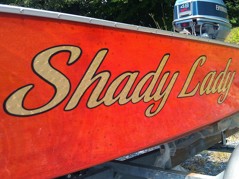 Gold Leaf Boat Name, Perfect Lettering on Shady Lady - Designs & Signs