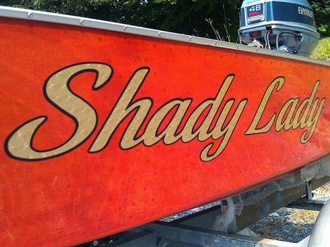 Gold Leaf Boat Name, Perfect Lettering on Shady Lady - Designs & Signs
